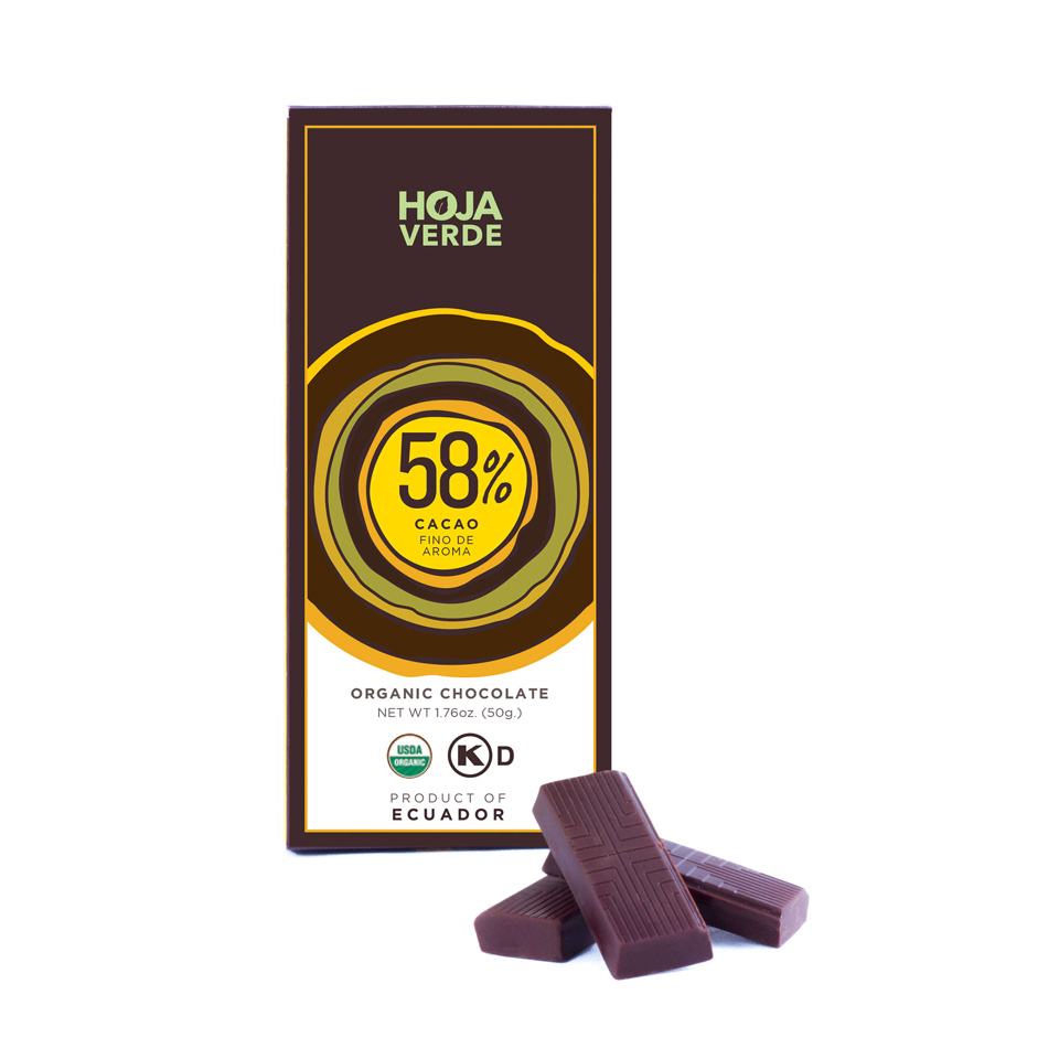 58% Cacao: 4 Bars of 1.76 Oz each - Organic Dark Chocolate